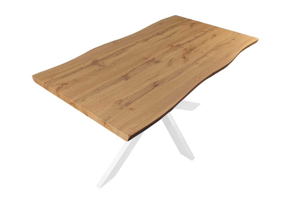 Esstisch 140x80 cm Baumkante Holz Wildeiche-Optik Spider-Gestell Metall ...